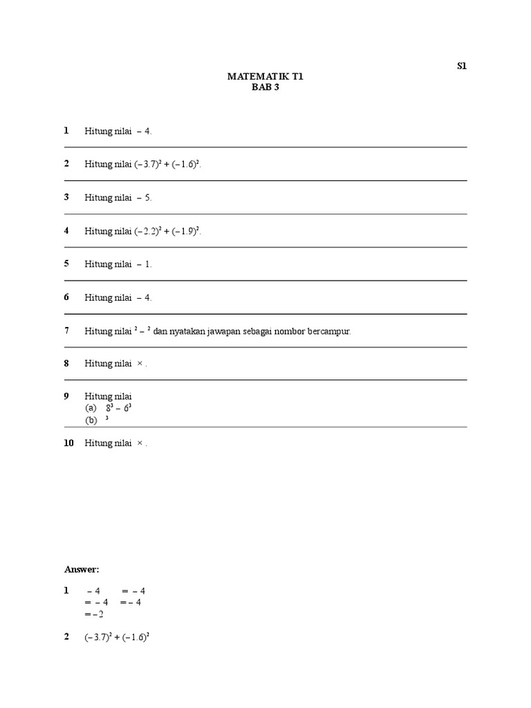 Matematik T1: Pengiraan Nilai Bab 3 | PDF
