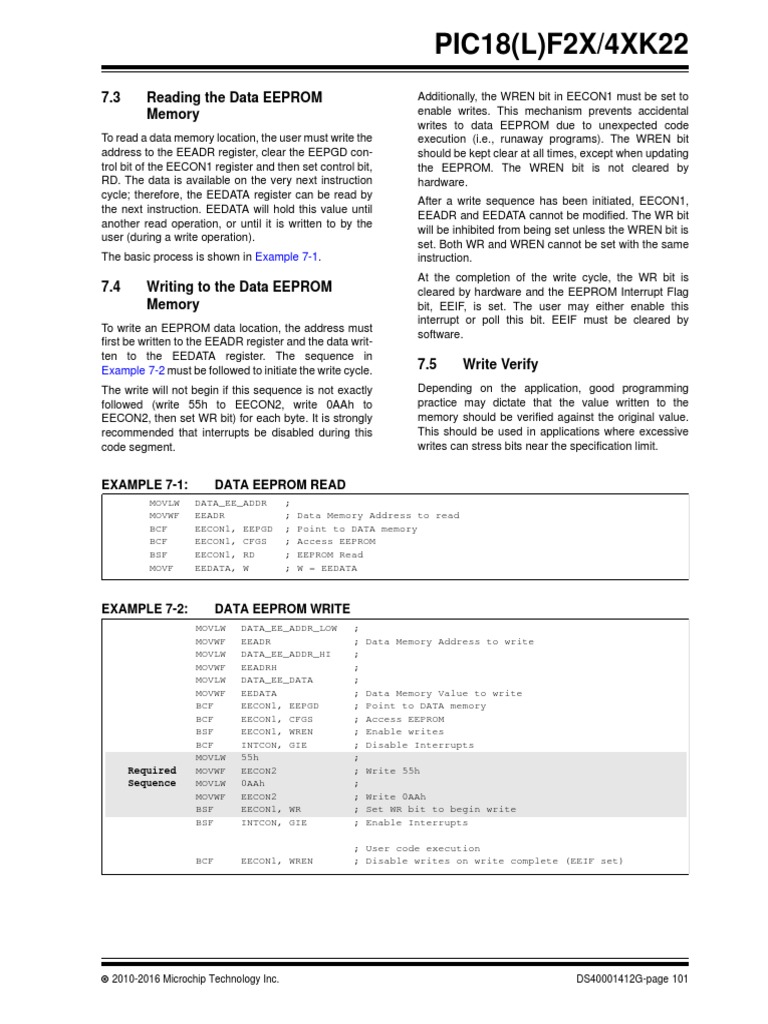 PIC18 (L) F2X/4XK22: 7.3 Reading The Data EEPROM Memory | Download Free PDF | Computer Data ...