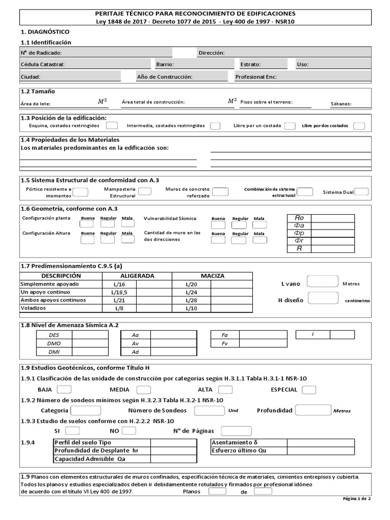 Formato Peritaje Estructural | Fundación (Ingeniería) | Infraestructura | Prueba gratuita de 30 ...