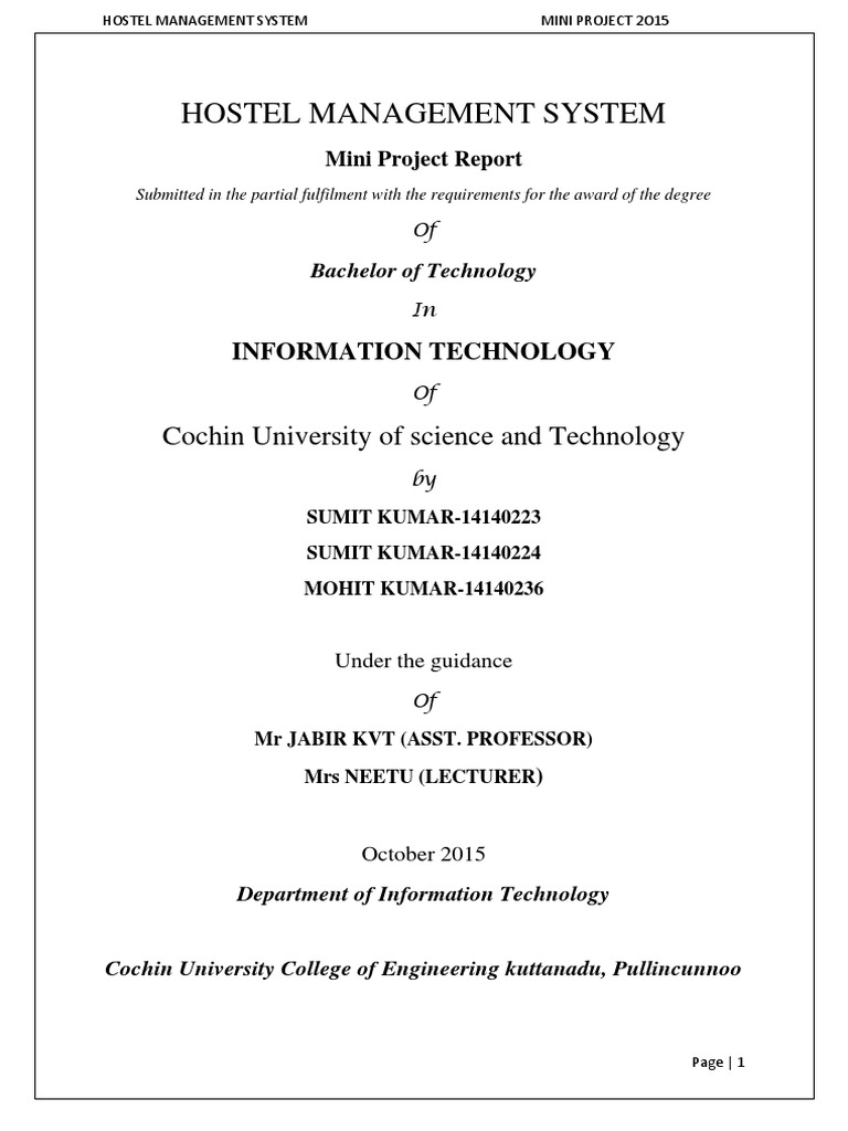 Hostel Management System | PDF | Java (Programming Language) | My Sql
