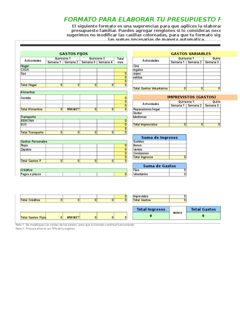 Presupuesto Familiar Excel. | Presupuesto | Economias