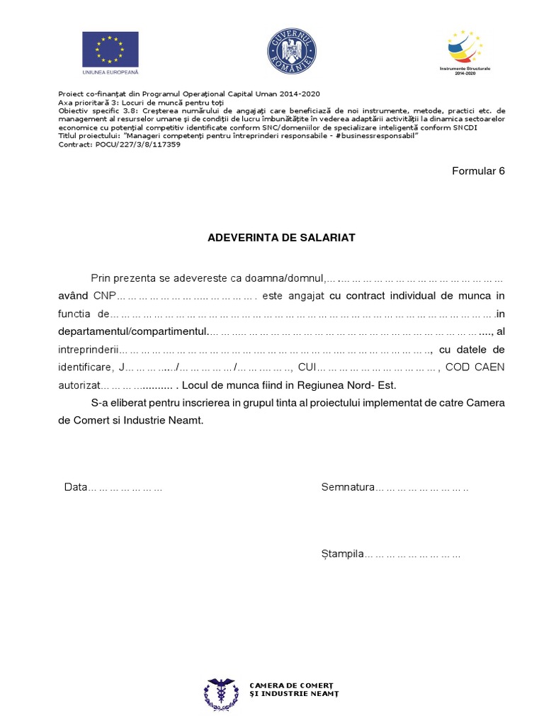 Formular 6-Adeverinta Salariat - Model PDF | PDF