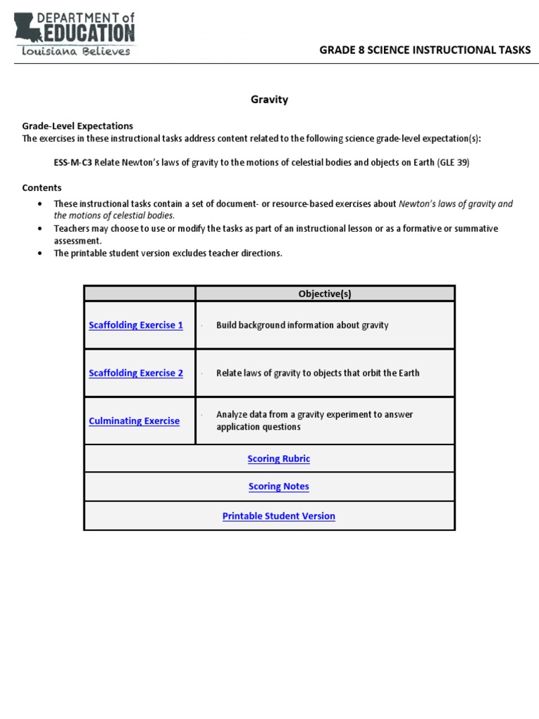 Task - Science - Grade-8 - Gravity 1 | PDF | Gravity | Orbit