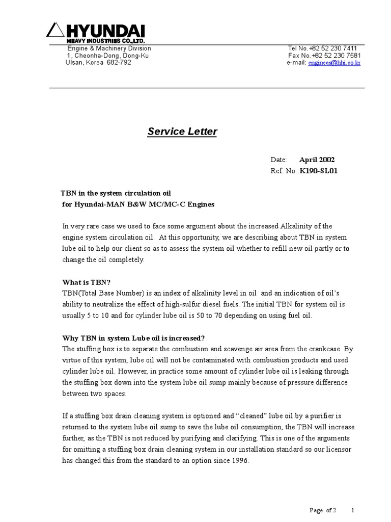 Service Letter | PDF | Fuel Oil | Calcium