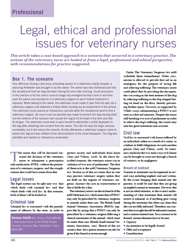 Legal, Ethical and Professional Issues For Veterinary Nurses | PDF ...