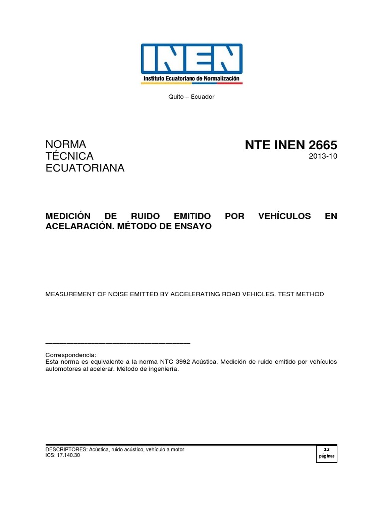 Norma NTE INEN 2665: Medición de Ruido Vehicular | PDF | Medición ...