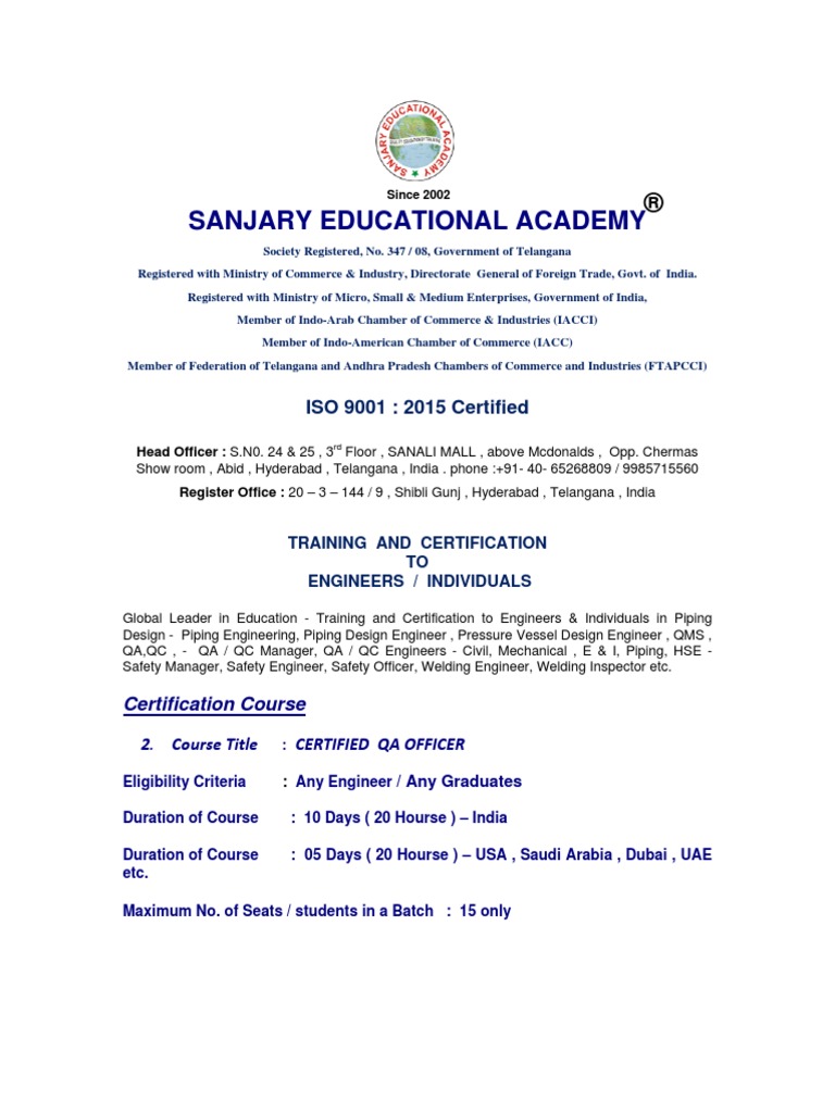 Certified Qa Officer | PDF | Iso 9000 | Quality Management