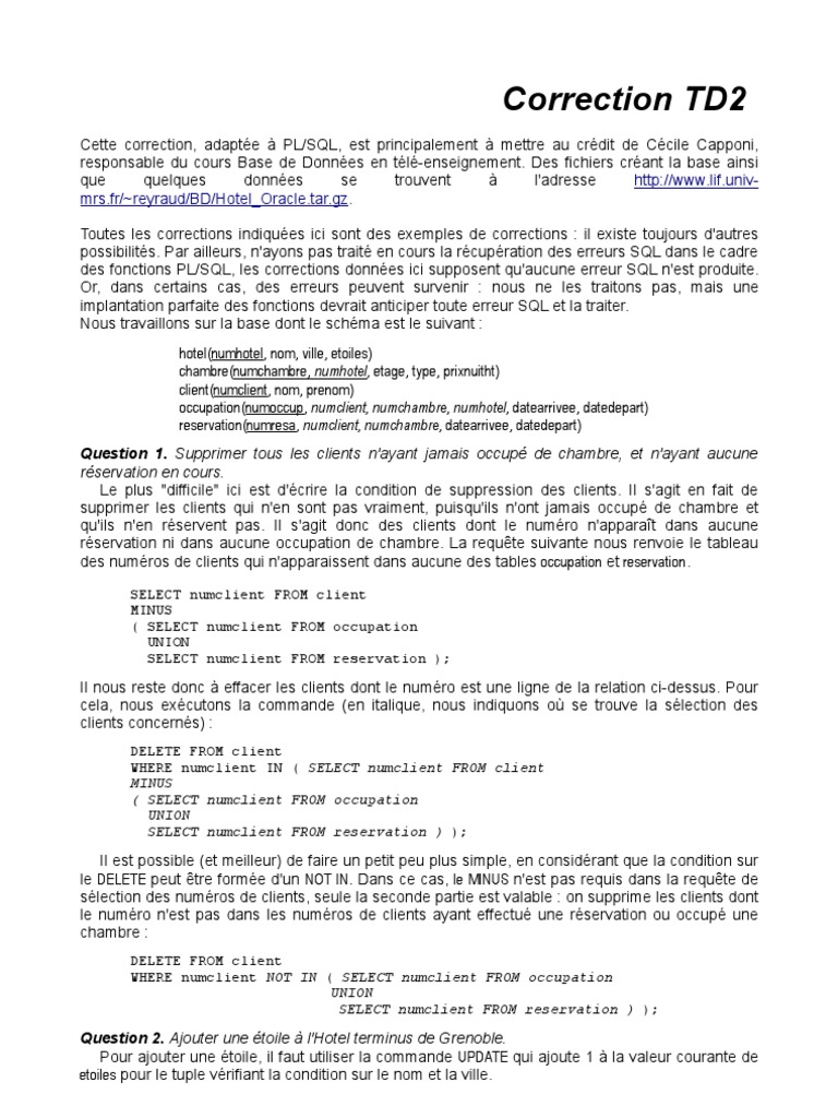 Correction TD 2 | PDF | Structure de contrôle | SQL