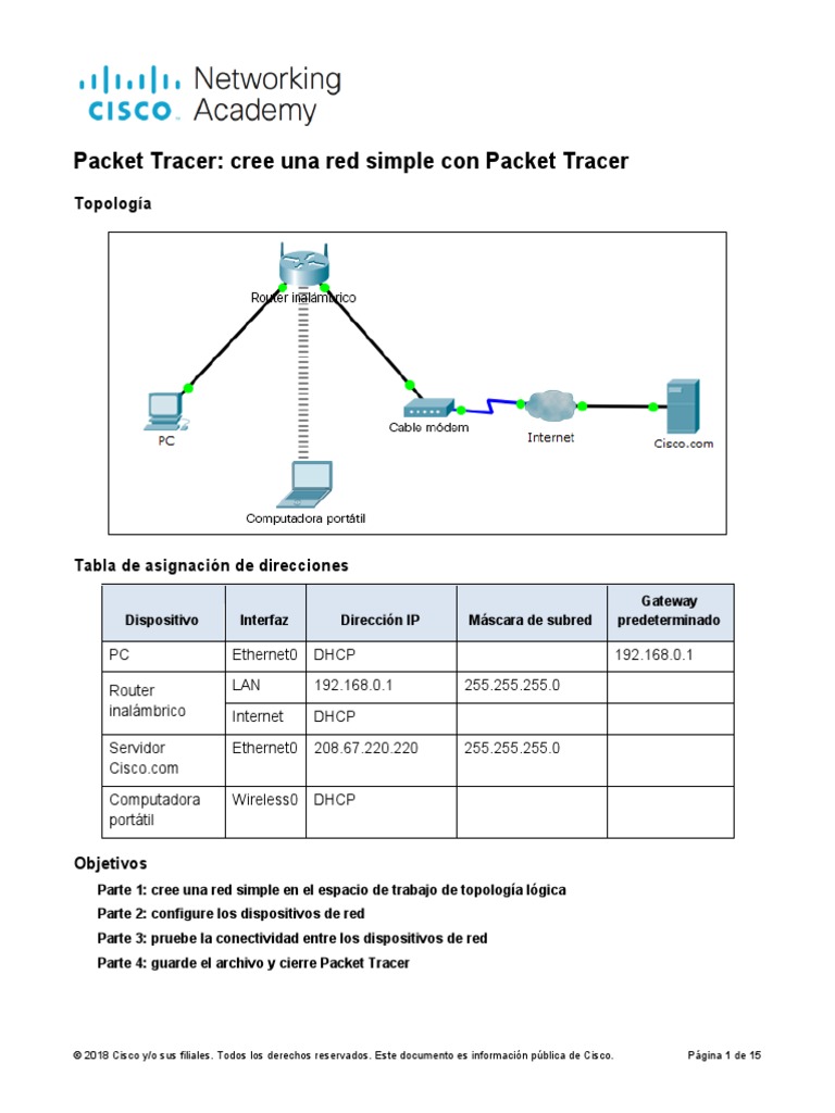 1.1.2.5 Packet Tracer - Create A Simple Network Using Packet Tracer | PDF | Dirección IP ...