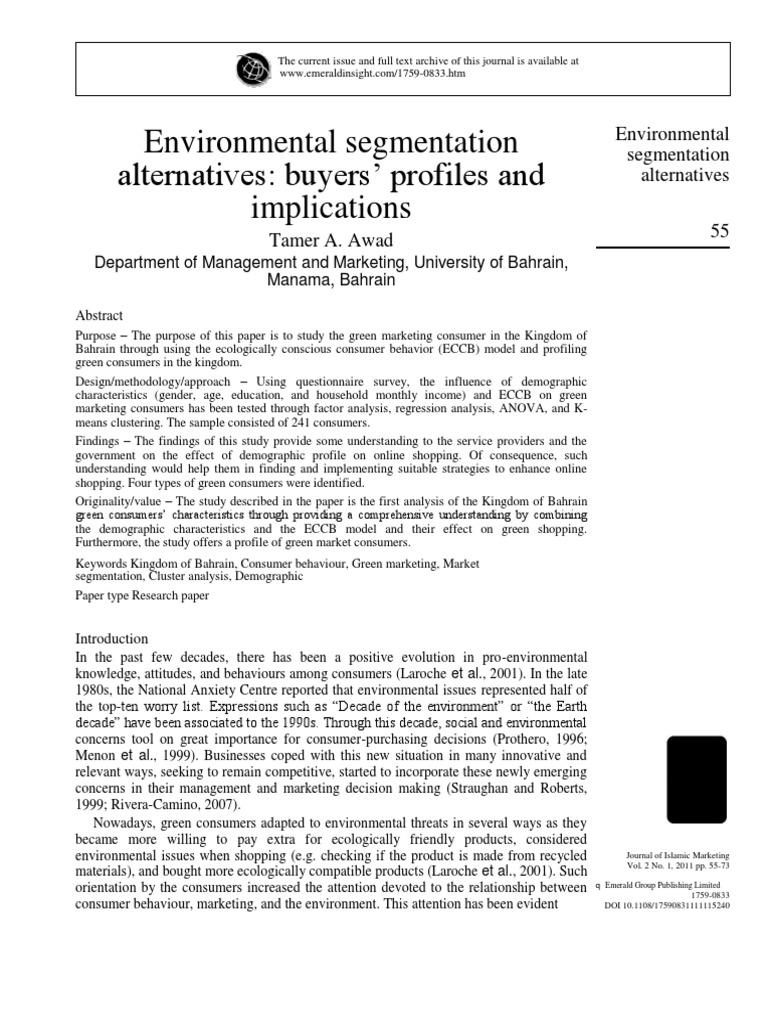 Environmental Segmentation Alternatives: Buyers' Profiles and ...