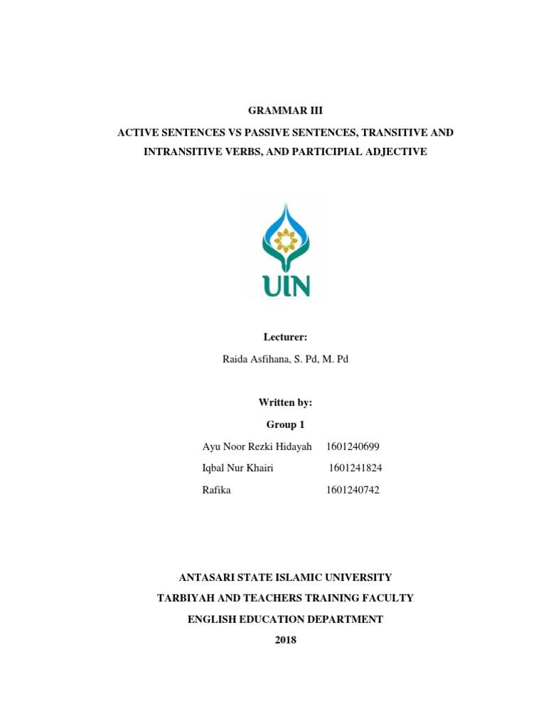 ACTIVE SENTENCES VS PASSIVE SENTENCES, TRANSITIVE AND INTRANSITIVE ...