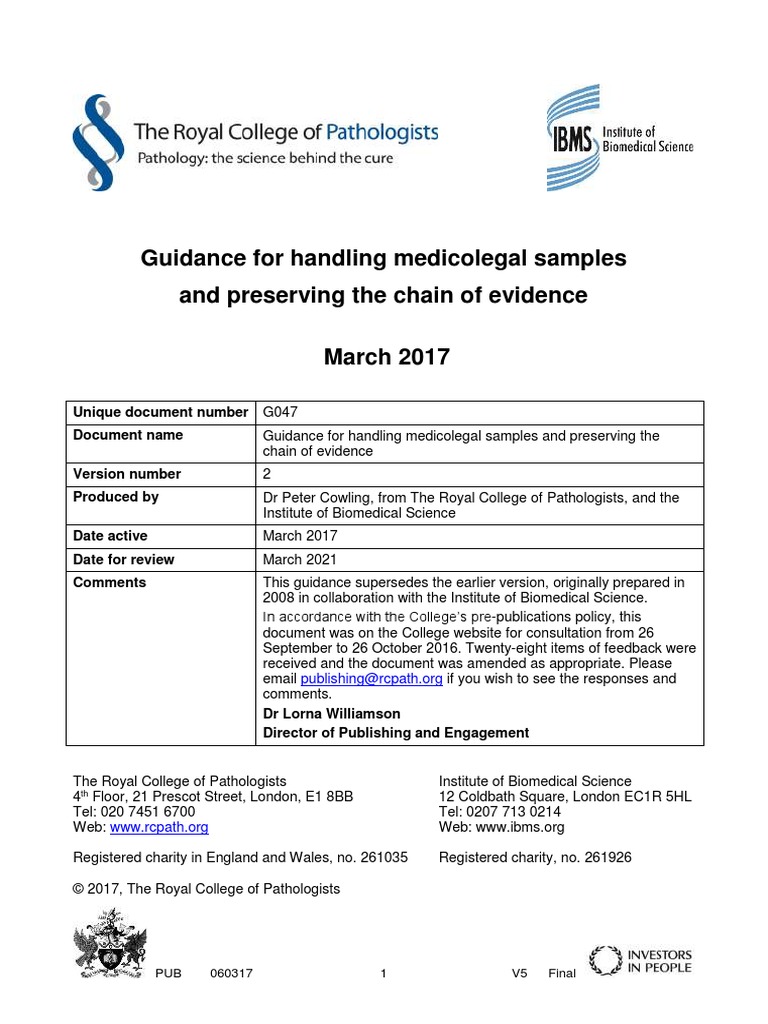 Chain of Evidence | PDF | Medical Laboratory | Pathology