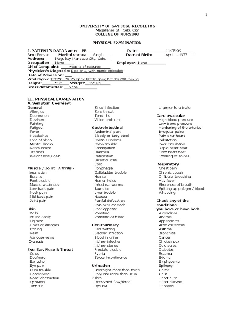 Physical Assessment of An Ulcer Patient | Download Free PDF | Pain ...