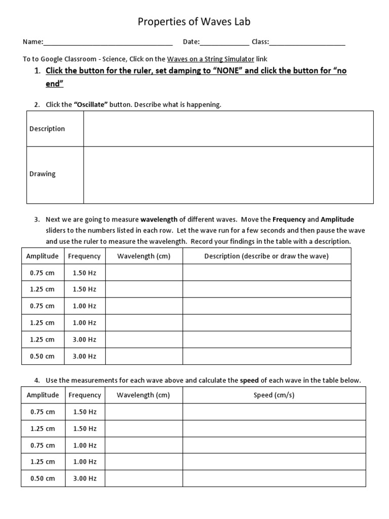 Properties of Waves Lab: 1. Click The Button For The Ruler, Set Damping ...