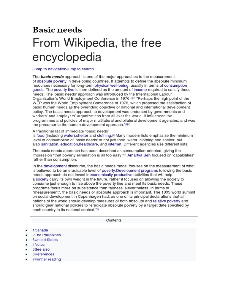 Basic Needs (Wikipedia) | PDF | Basic Needs | Poverty