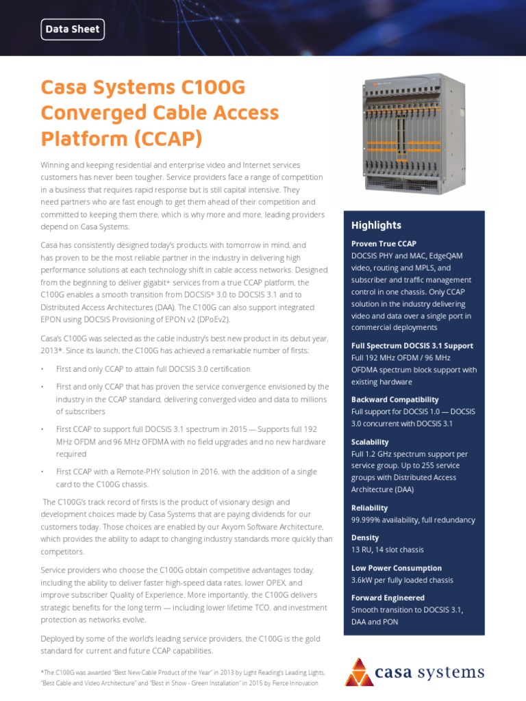 Casa Datasheet C100G | PDF | Cable Television | Digital Technology