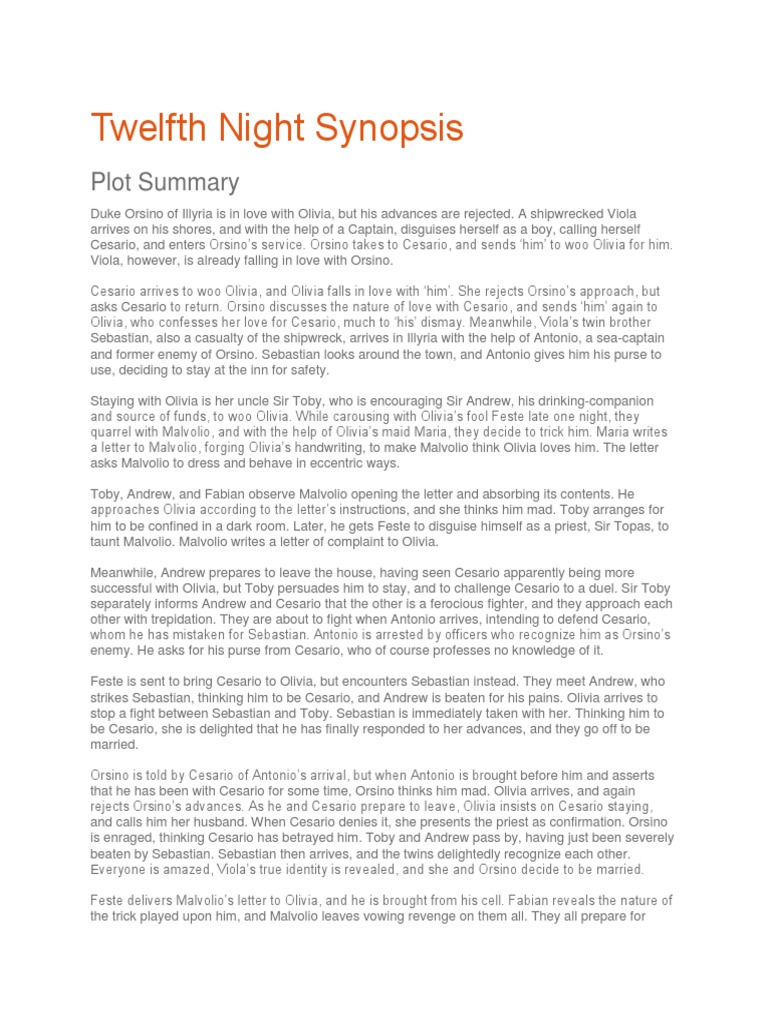 Twelfth Night Synopsis | PDF | Twelfth Night