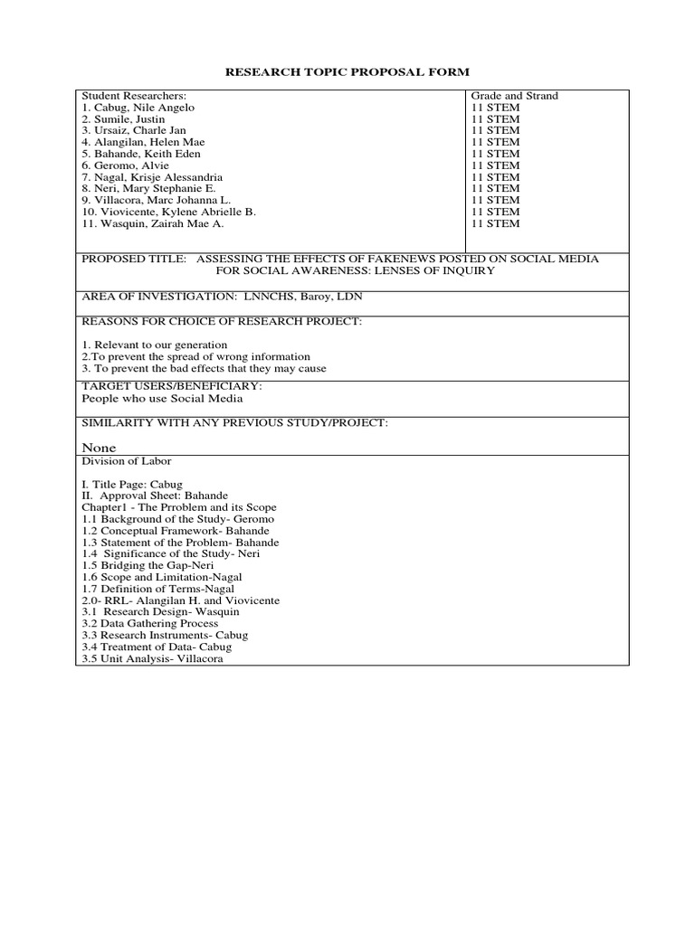 Research Topic Proposal Form | PDF | Home & Garden