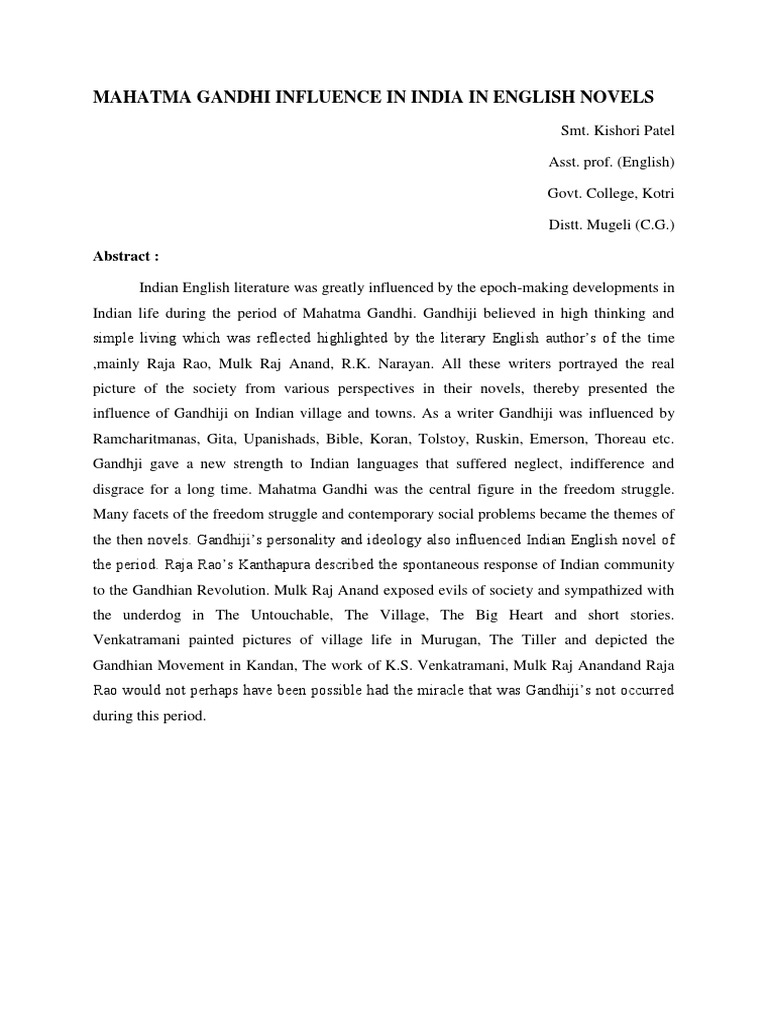 Mahatma Gandhi Influence in India in English Novels | PDF | Mahatma ...