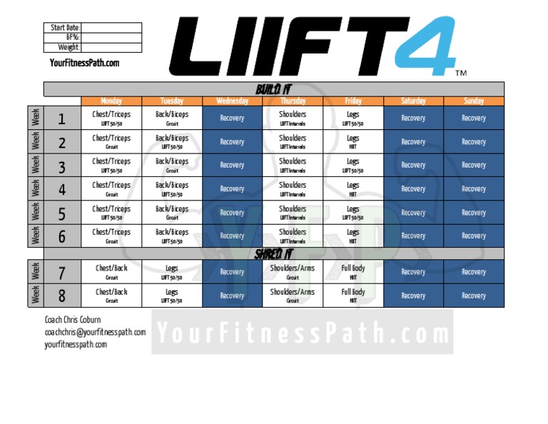 LIIFT4 Workout Calendar | Download Free PDF | Arm | Sports