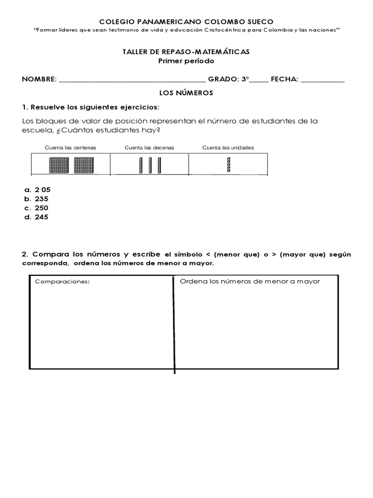 3° Taller de Repaso de Matematicas-Periodo I | PDF | Matemática ...
