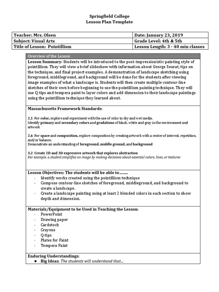 Pointillismlp - Revised | PDF | Paintings | Lesson Plan