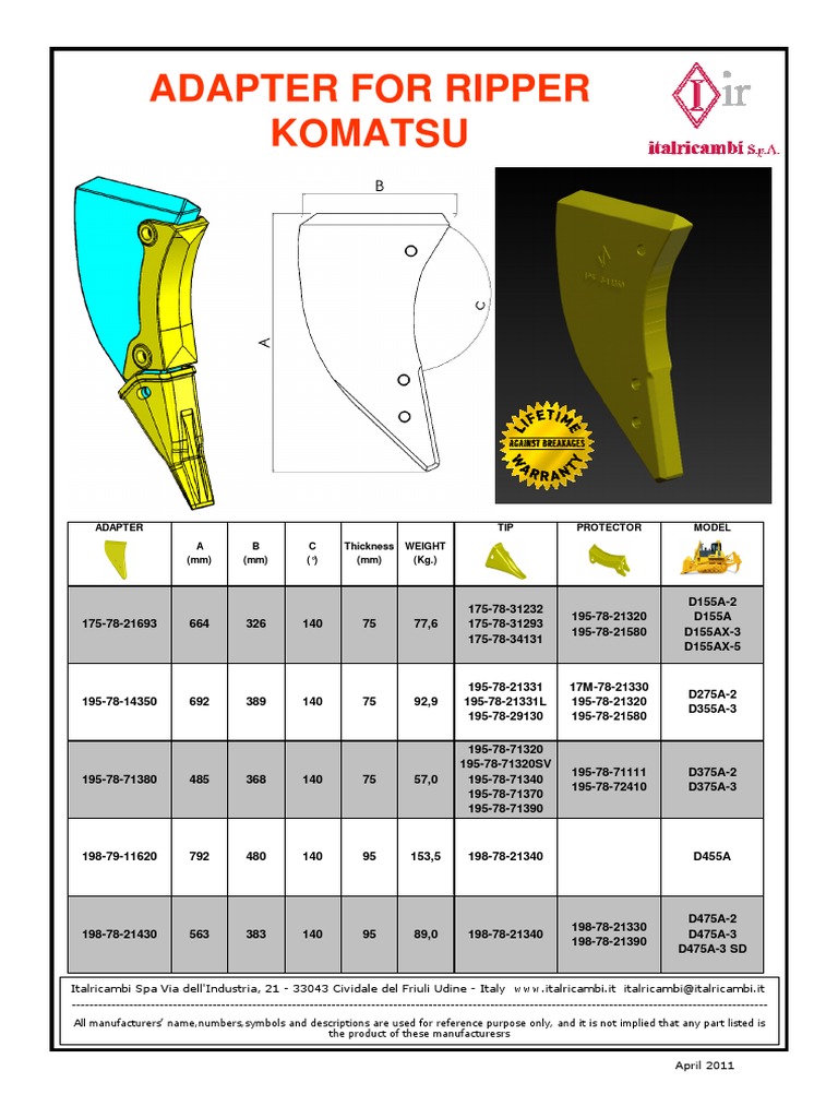 Komatsu ripper adapter specifications | PDF