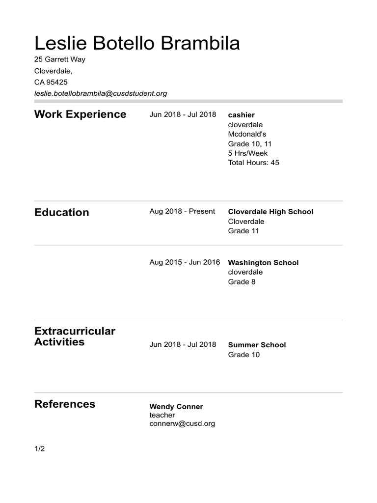 Resume 11 Grade | PDF
