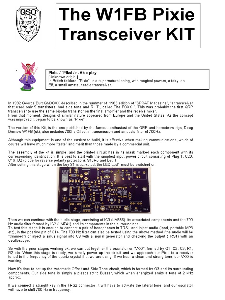 Pixie QRP Transceiver Kit Guide | PDF | Capacitor | Antenna (Radio)