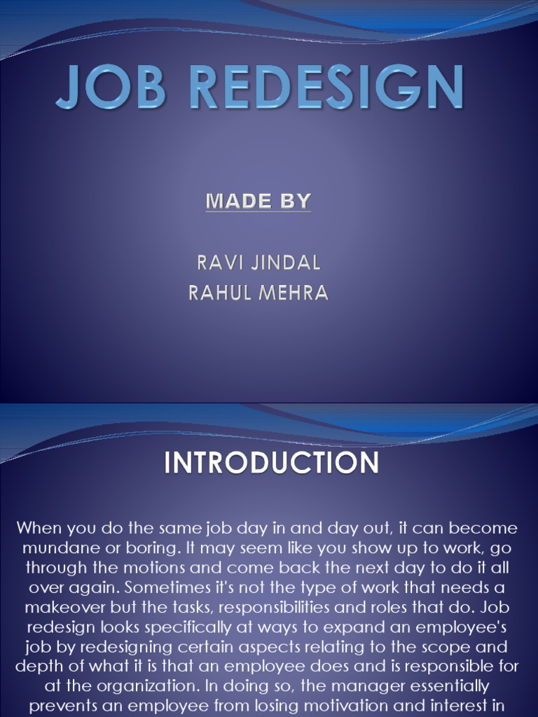 Job Design and Redesign | PDF | Workload | Employment