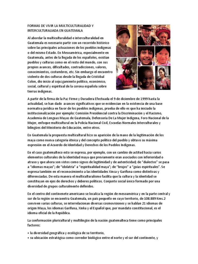Formas de Vivir La Multiculturalidad y Interculturaliada en Guatemala ...