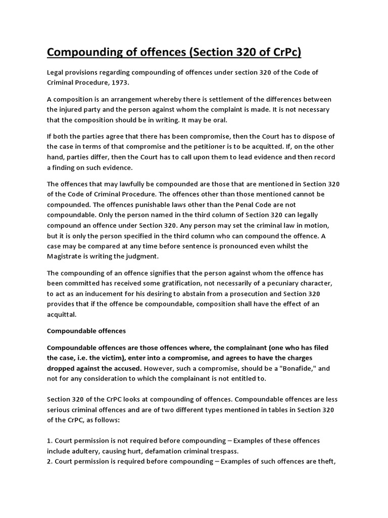Compounding of Offences (Section 320 of CRPC) | PDF | Misconduct ...