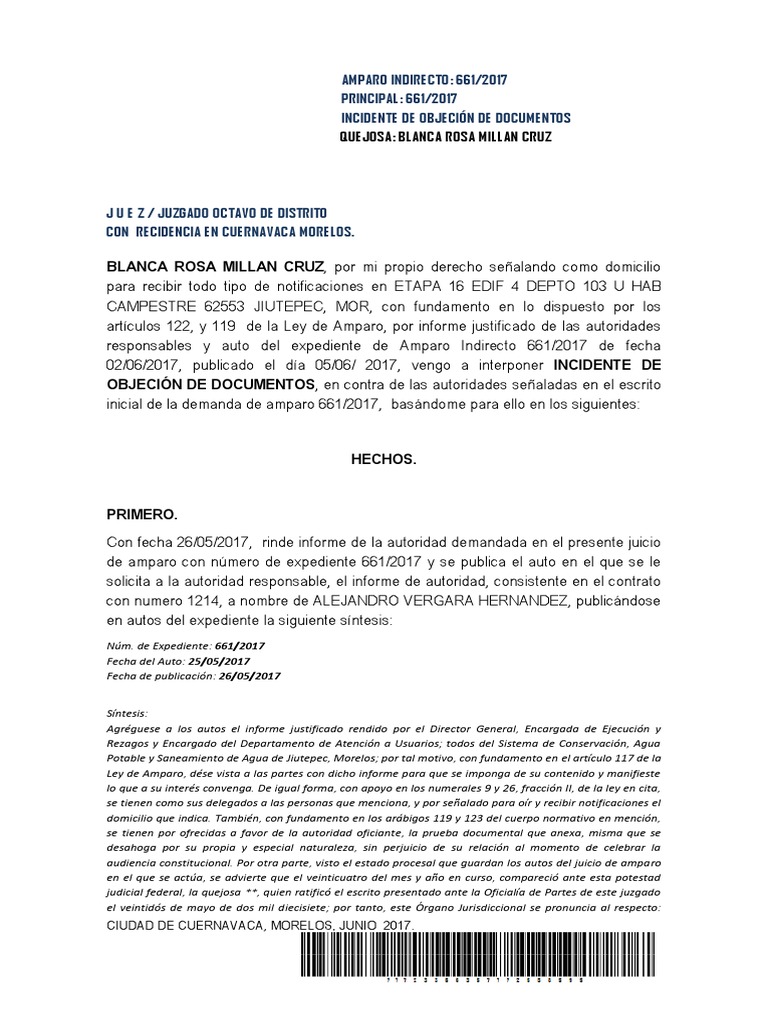 Incidente de Objecion de Documentos | PDF | Caso de ley | Derechos humanos