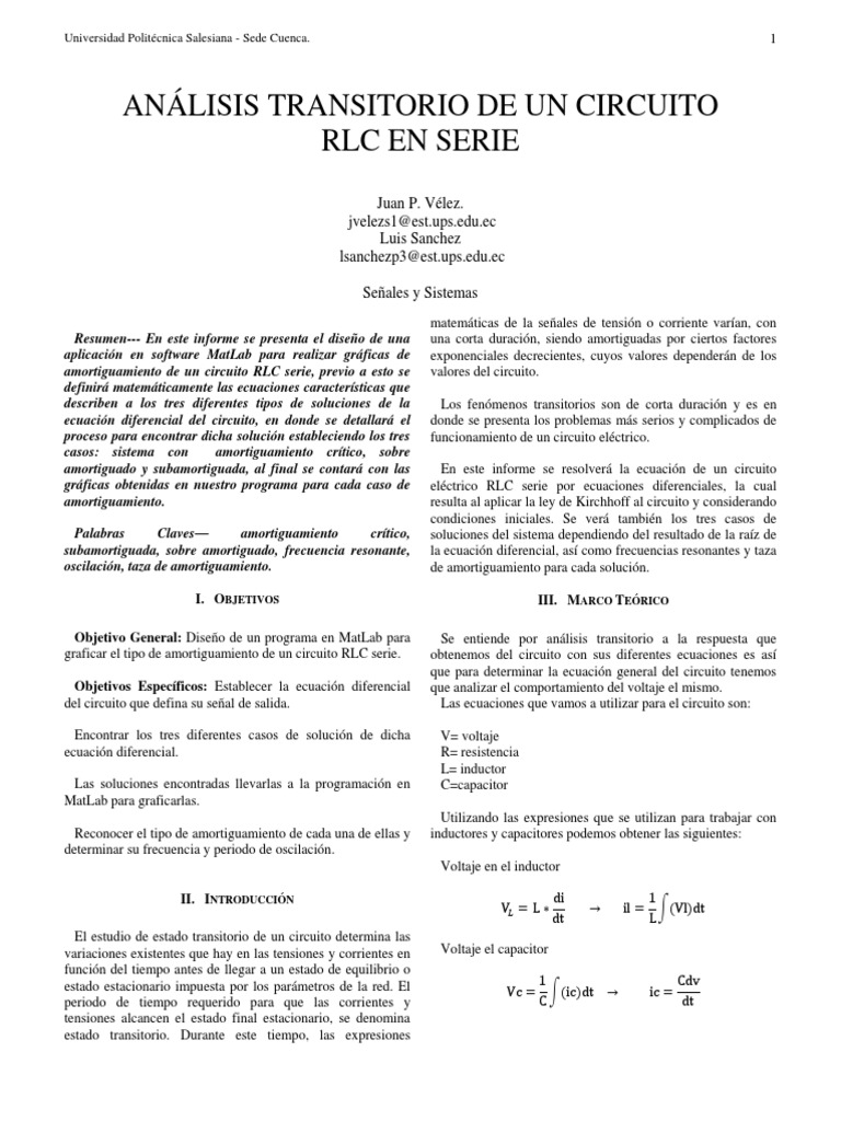Circuito RLC en Matlab | PDF | Oscilación | Ecuaciones