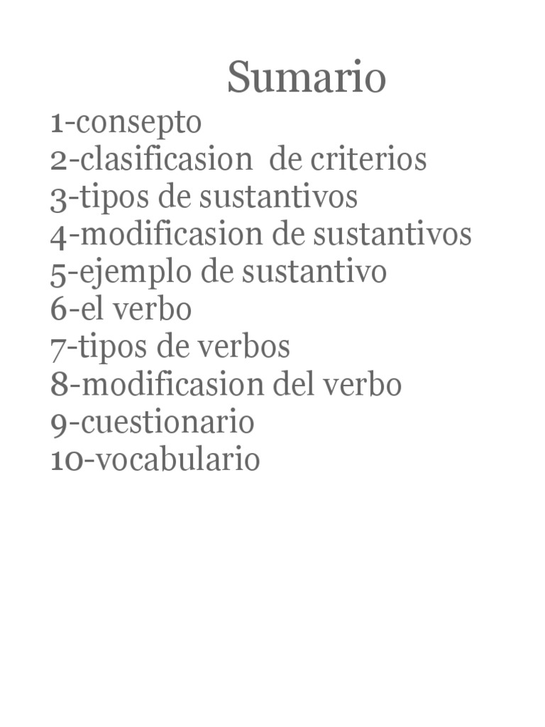 Sumario | PDF | Verbo | Asunto (gramática)