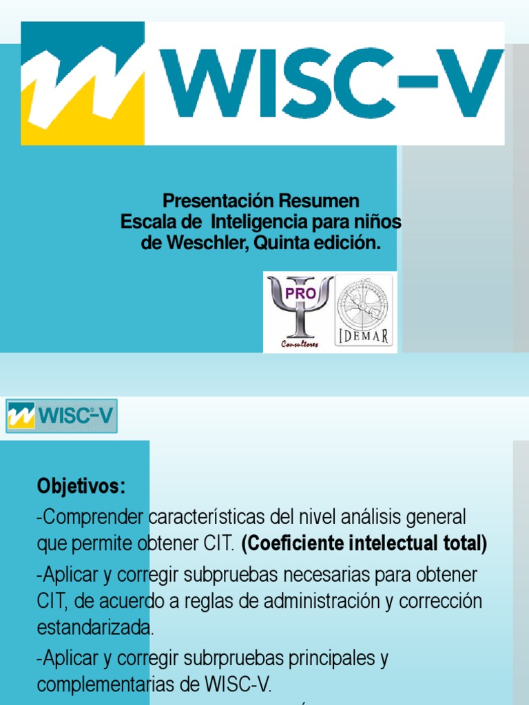 Presentación Resumen WISC-V PDF | PDF | Memoria | Inteligencia