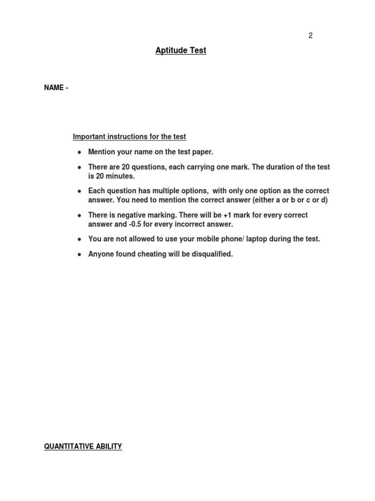 Aptitude Test: Important Instructions For The Test | Download Free PDF ...