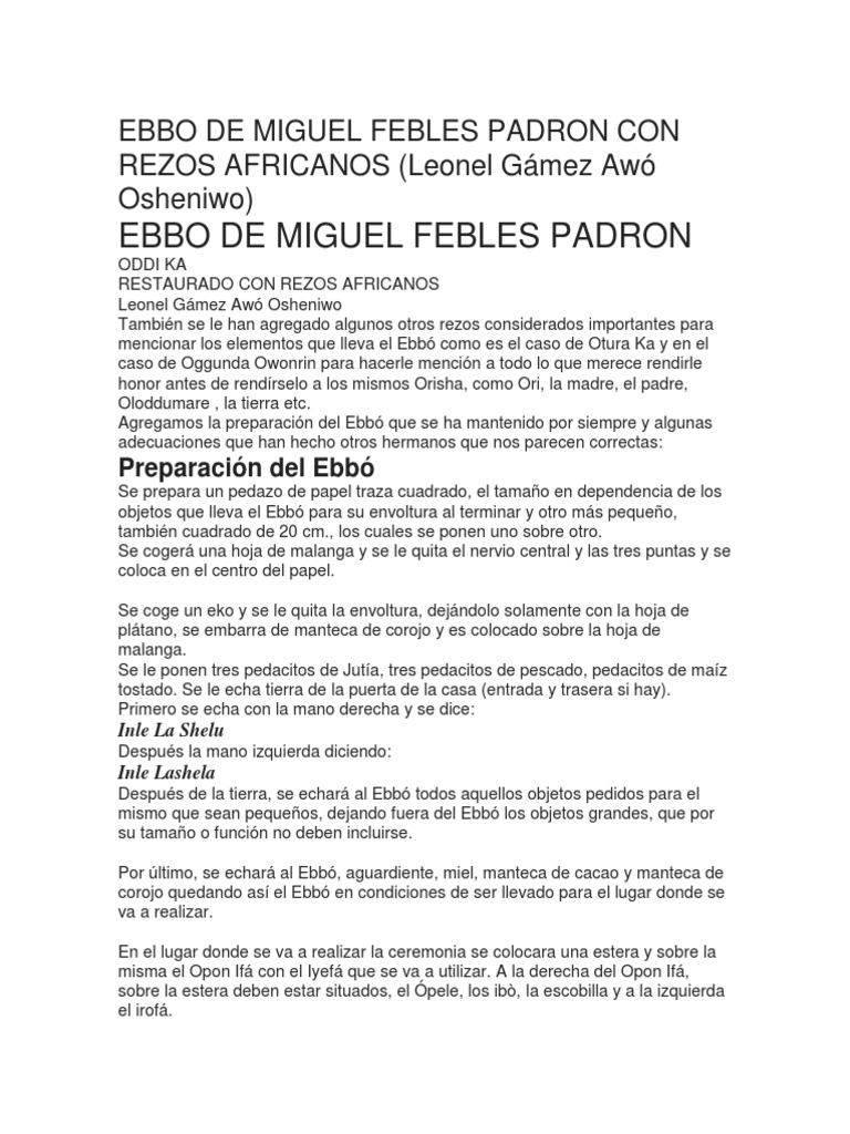 Ebbó de Miguel Febles Padrón | PDF | Santeria | Religión étnica