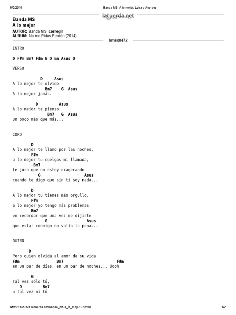 Banda MS, A Lo Mejor - Letra y Acordes | PDF | Música grabada | Álbumes