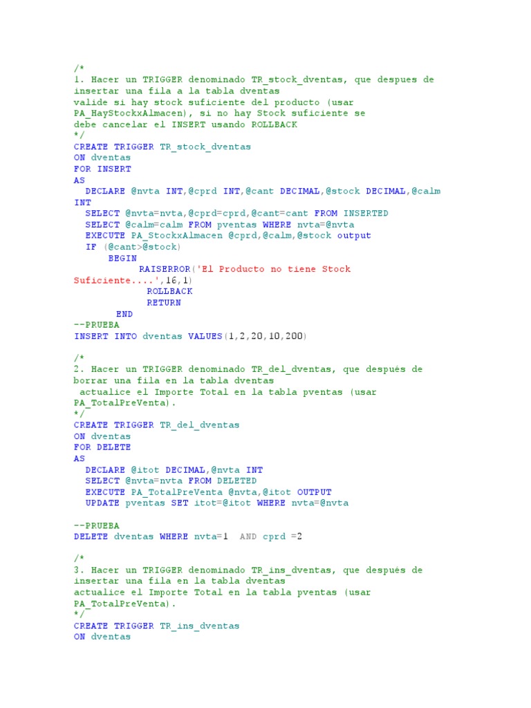 Tema 2 Programacion De Trigger En Transact Sql Pdf Bases De Datos