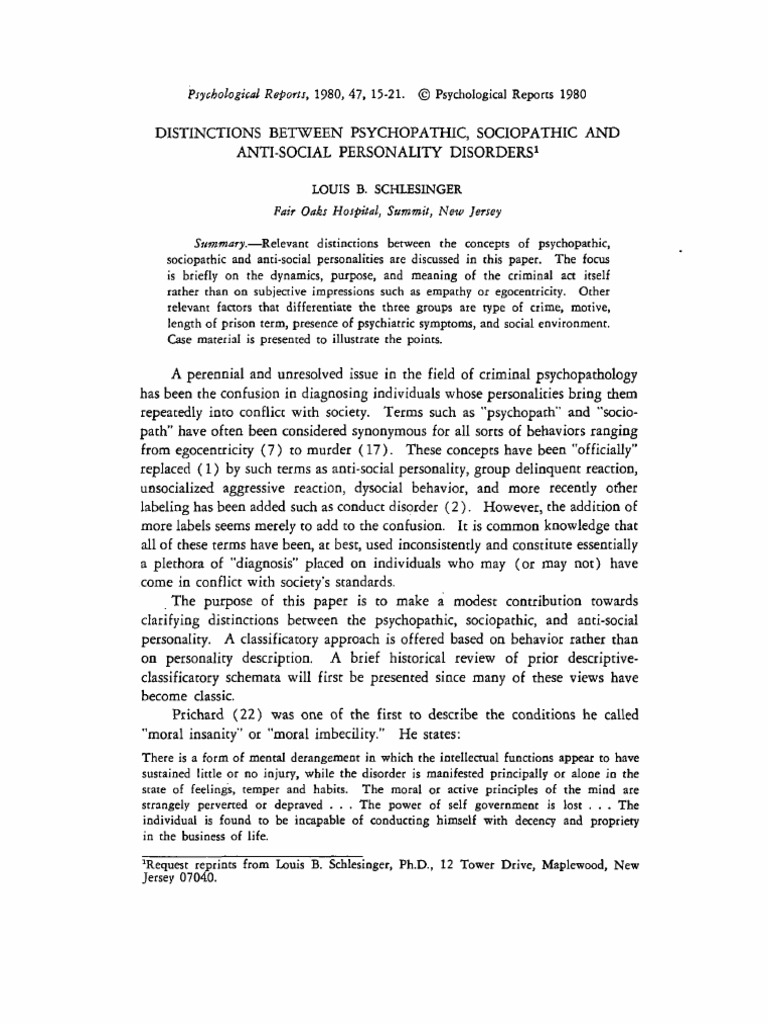 Louis B. Schlesinger PDF | PDF | Psychopathy | Antisocial Personality ...