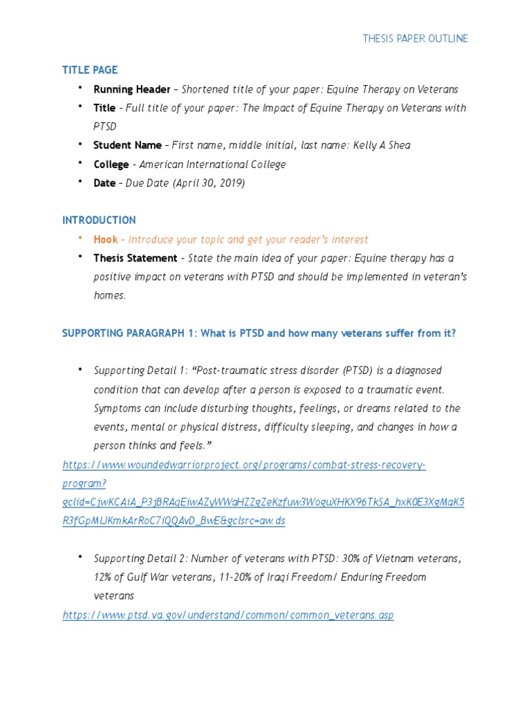 Thesis Paper Outline | PDF | Posttraumatic Stress Disorder | Veteran