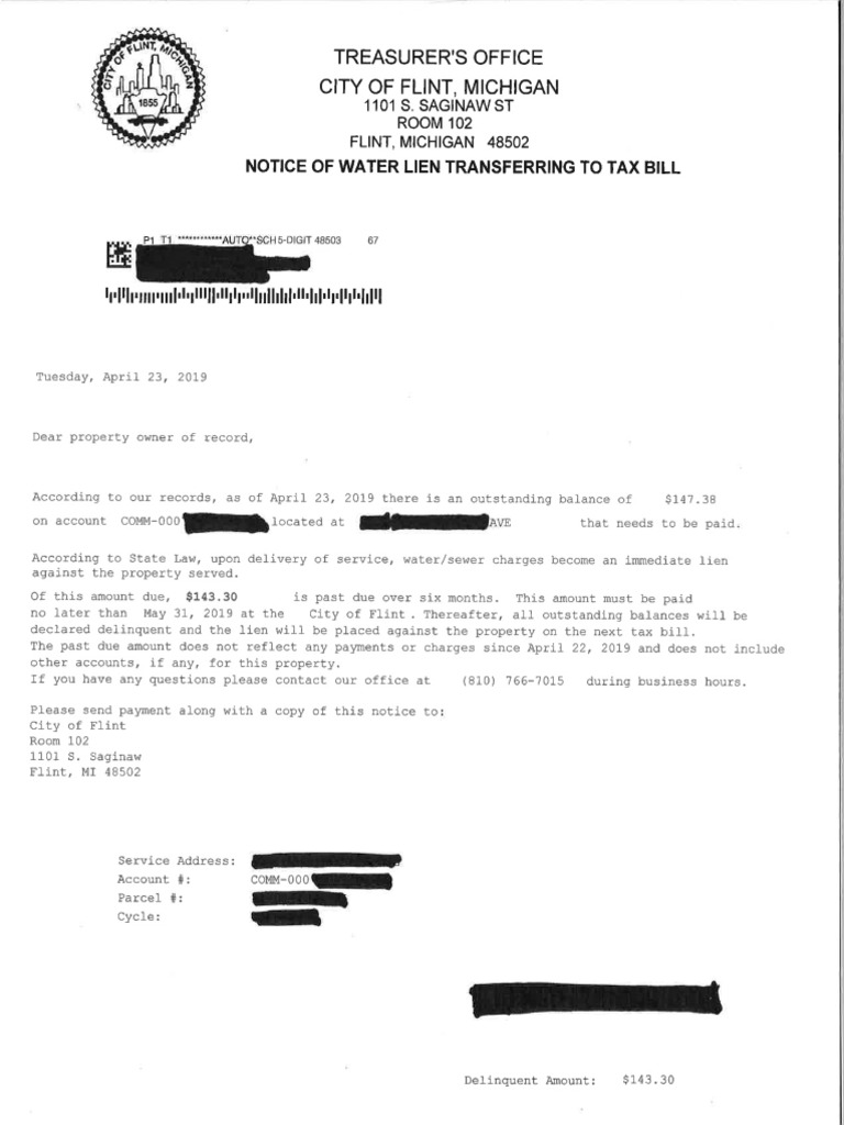Flint Water Lien Notice | PDF