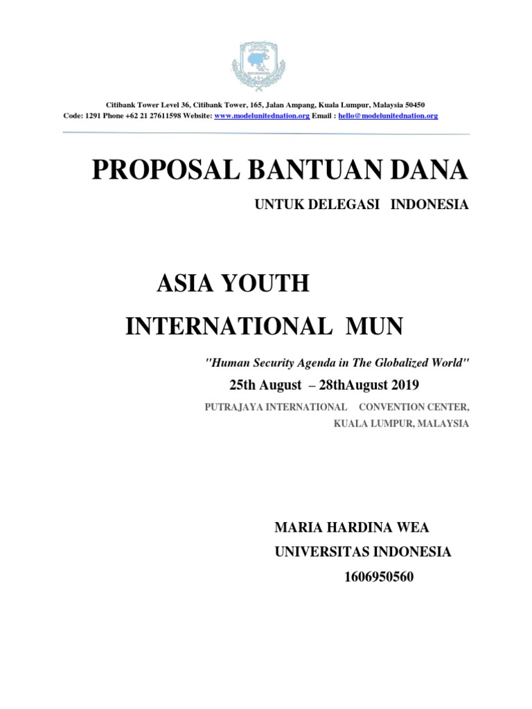 Proposal Bantuan Dana: Asia Youth International Mun | PDF