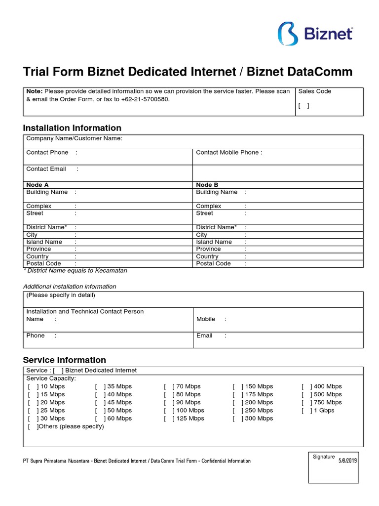 Trial Form - Biznet Dedicated Internet & DataComm | PDF | I Pv6 ...