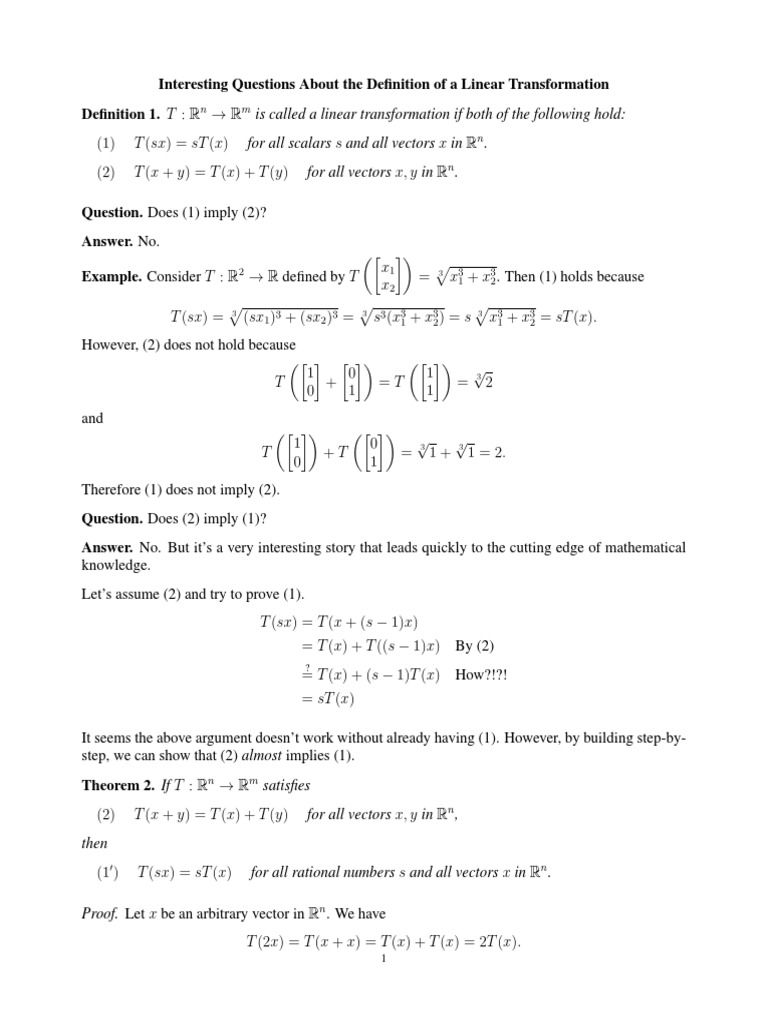 Feb 24 - Linear Transformation Questions | PDF | Basis (Linear Algebra ...