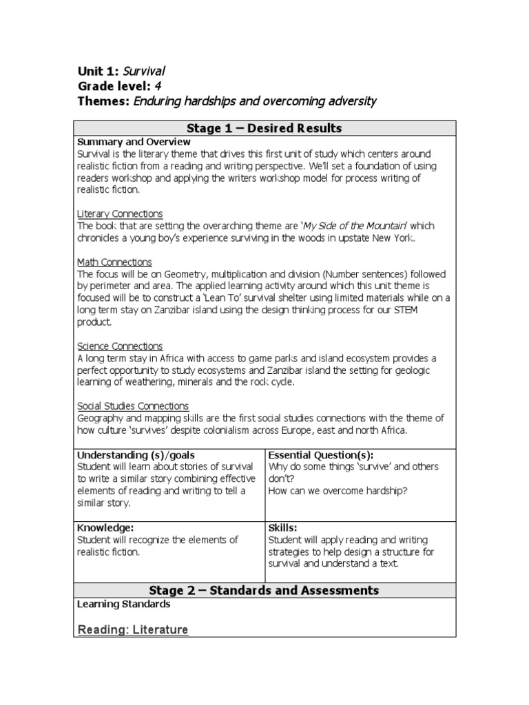 Unit 1 Curriculum Map: Survival | PDF | Angle | Narrative