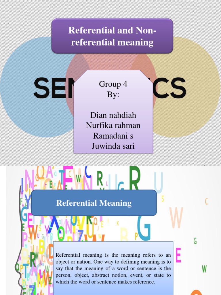 Referential and Non-Referential Meaning: Group 4 By: Dian Nahdiah ...