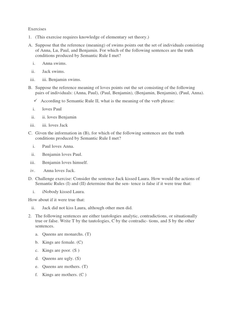 Exercises 3 NEW | PDF | Lexical Semantics | Interpretation (Philosophy)
