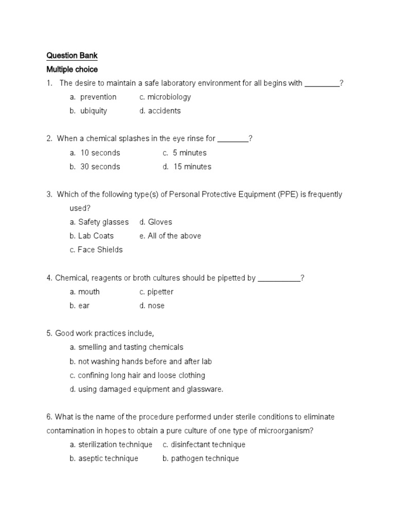 Workbook Question Bank With Answers | PDF | Disinfectant | Laboratories